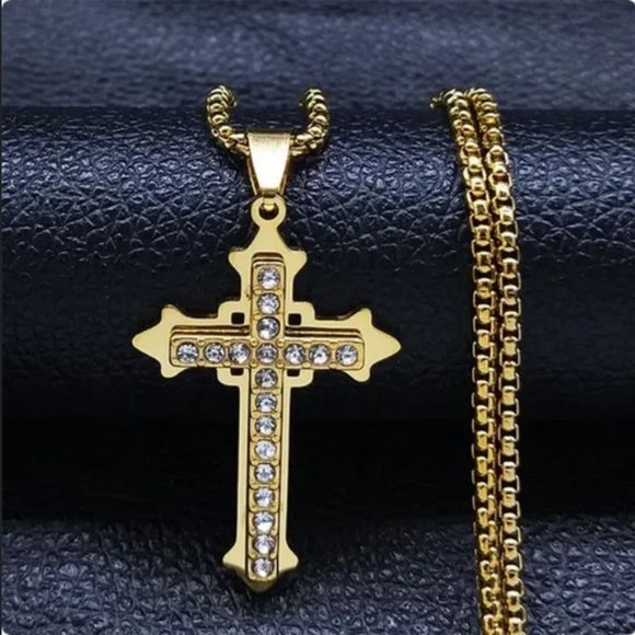 Accessories | 2ct Diamond Mens Cross Pendant Chain Link Necklace 14k ...